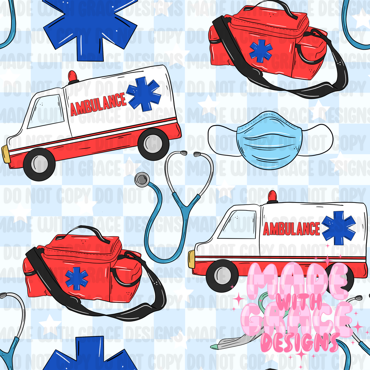 Paramedic Seamless File/PNG – Made with Grace Designs